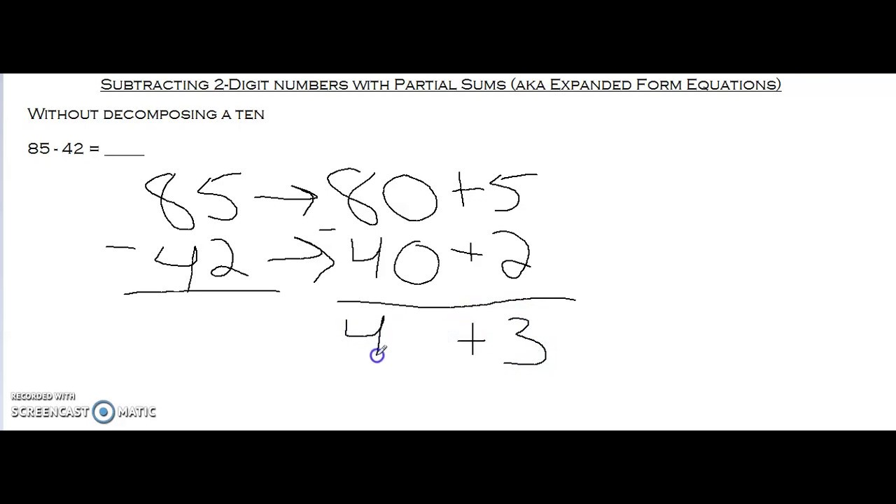 Subtracting 2-Digit Numbers with Partial Sums Part 2 (aka Expanded Form ...