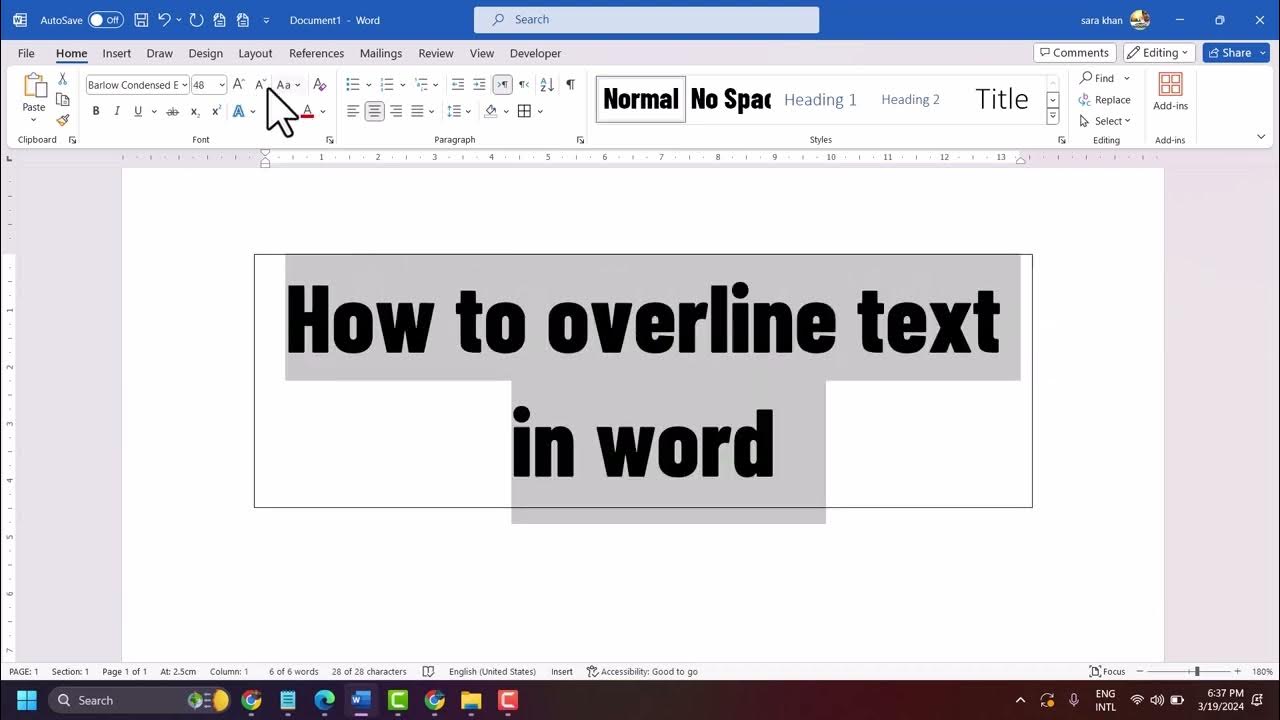 How to overline text in word - YouTube