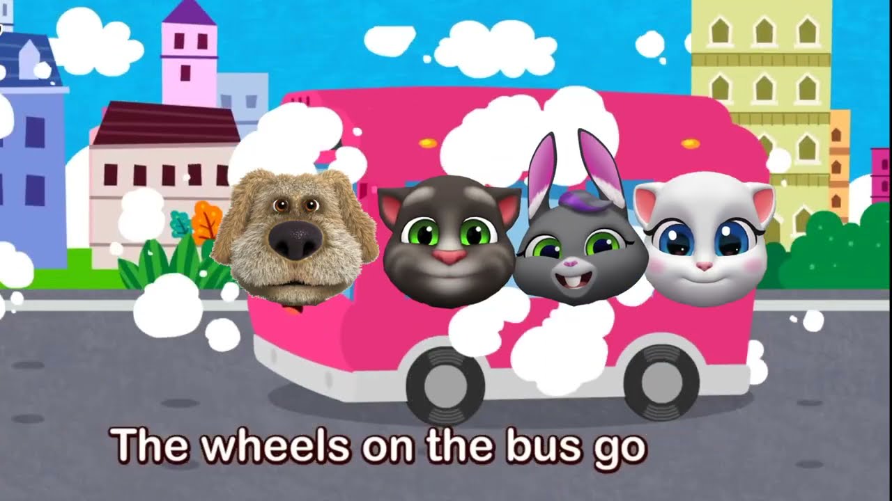 The Wheels On The Bus Most Amazing Remix Talking Tom Angela,Ginger, and ...
