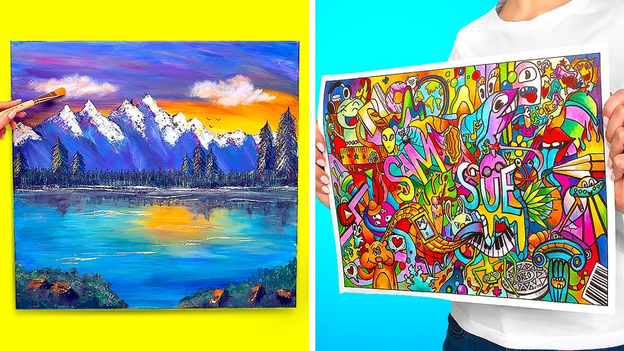 Easy And Fun Painting Tutorials || Acrylic And Marker Drawing Process ...