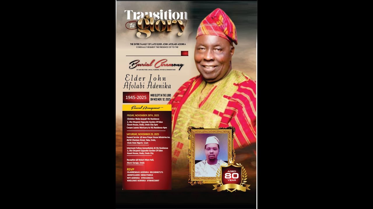 CELEBRATIN THE LIFE OF A PATRIARCH IN A MILION LATE EIDER JOHN AFOLABI ...