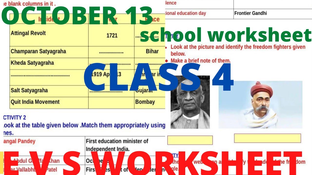 CLASS 4 TODAY EVS SCHOOL WORKSHEET OCTOBER 13 /4th std evs school ...