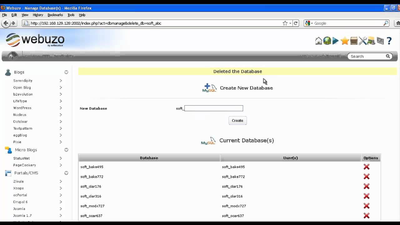 How To Delete MySQL Database And Database Users In Webuzo YouTube How To Delete MySQL Database And Database Users In Webuzo YouTube