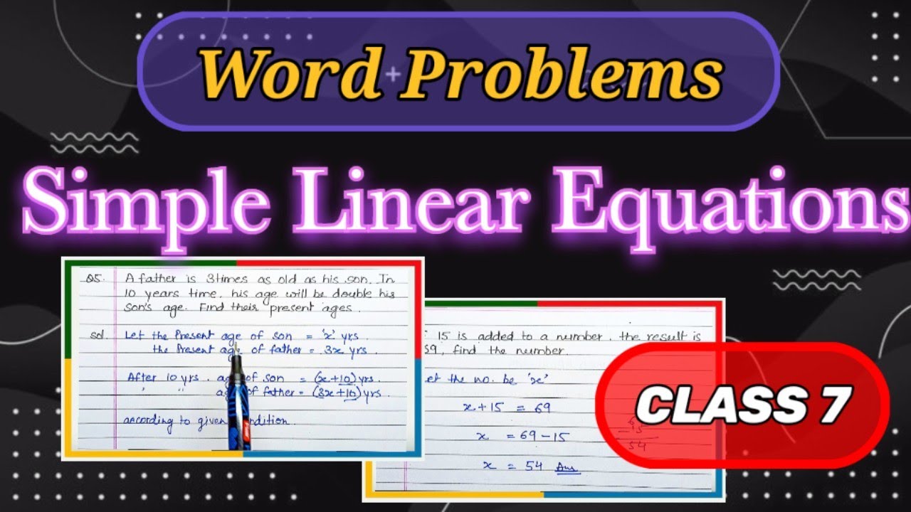 Class 7 Maths Worksheet Simple Linear Equations Word Problem in Hindi ...