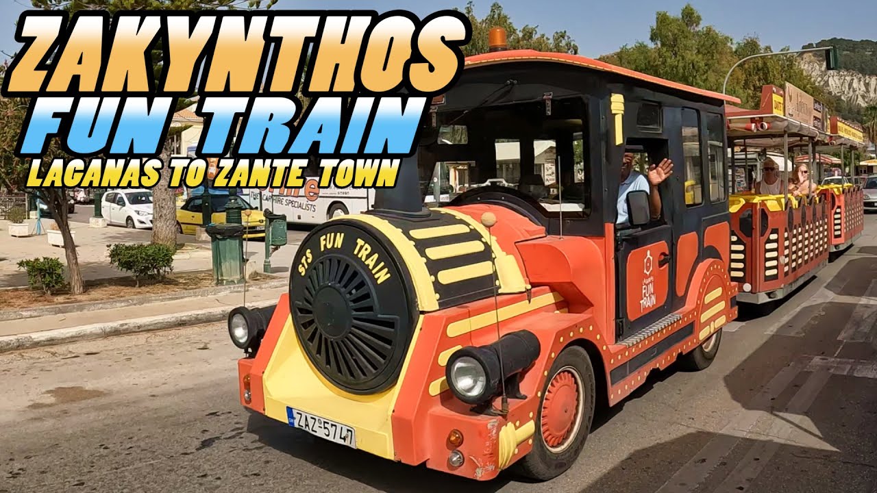 ZANTE FUN TRAIN Ride - Laganas to Zakynthos Town - Greece [4k] - YouTube