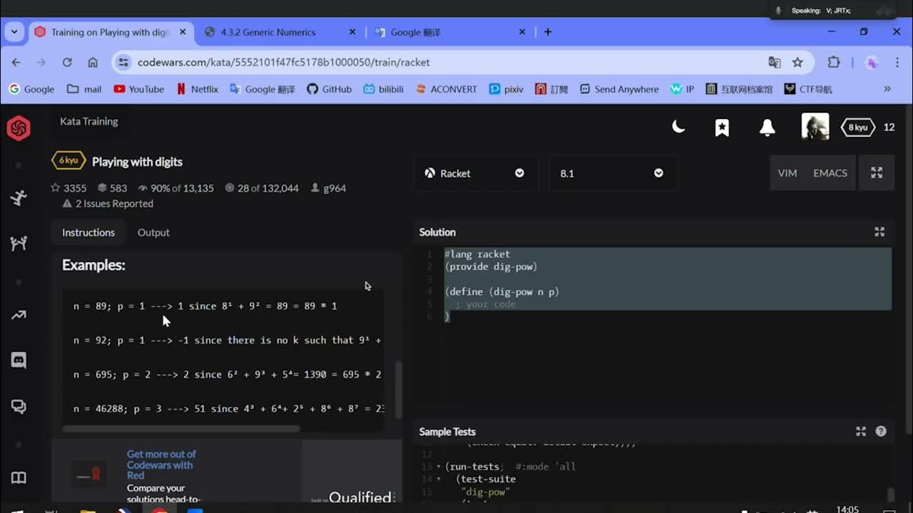 7.番外篇：刷题学习 Racket 之 Codewars Playing with digits - YouTube