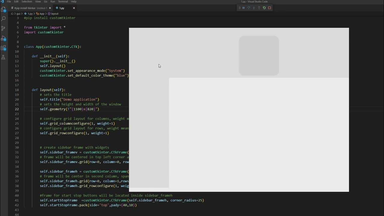 Python modern GUI desktop application project with Customtkinter - Creating frame layout - YouTube