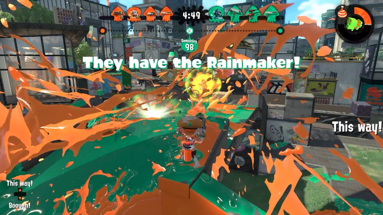 Splatoon 2: Crucial push and stop in Rainmaker [13(5)-3, Grim Range Blaster] - YouTube