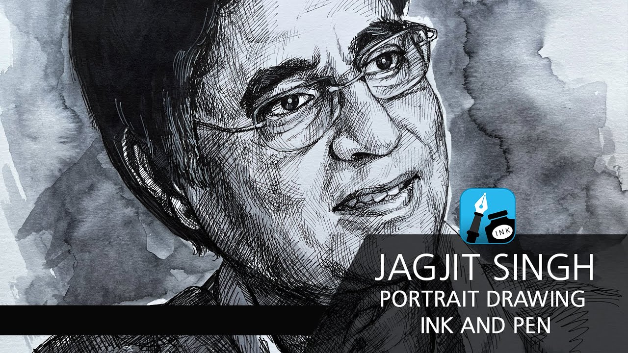 Jagjit Singh | Portrait drawing with Pen and ink, Time-lapse - YouTube