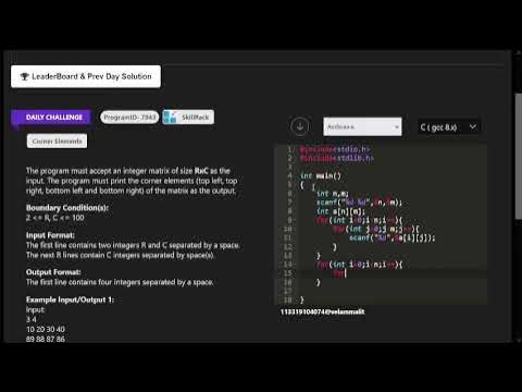 Skillrack Daily Challenge-Corner Elements-(Program Id-7943)-22/03/23 in c language. #skillrack # ...