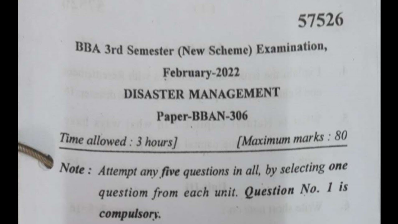 MDU 2022 || BBA 3rd Sem || Disaster Management || Question Paper || # ...