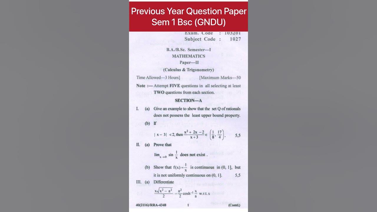 Calculus and Trigonometry | Previous Year Question Paper | Important ...