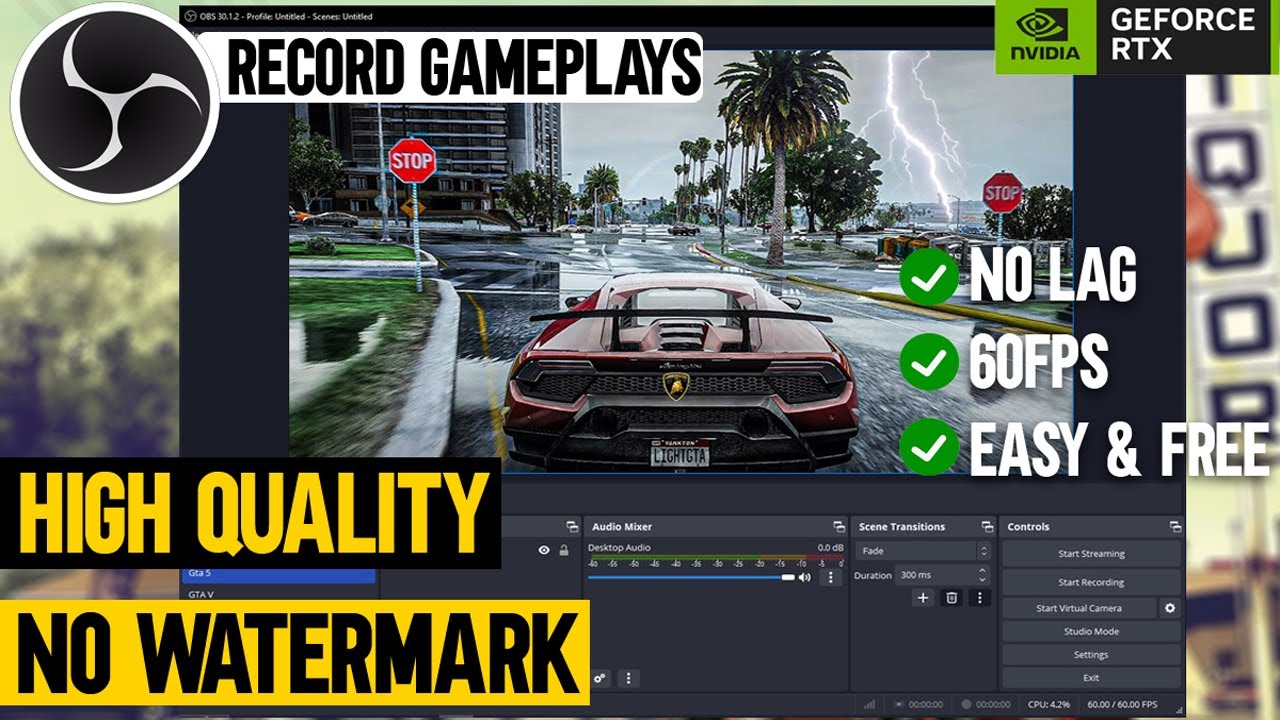 HOW TO RECORD GTA 5 GAMEPLAY ON PC WITH OBS STUDIO ( NO WATERMARK ...
