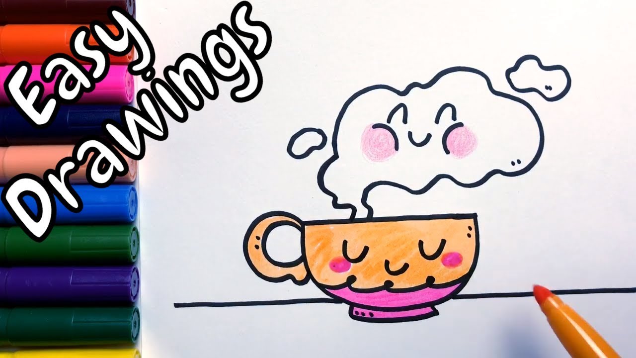 Easy Drawings | How to Draw Cute Coffee Cup | Color and Draw Step by ...