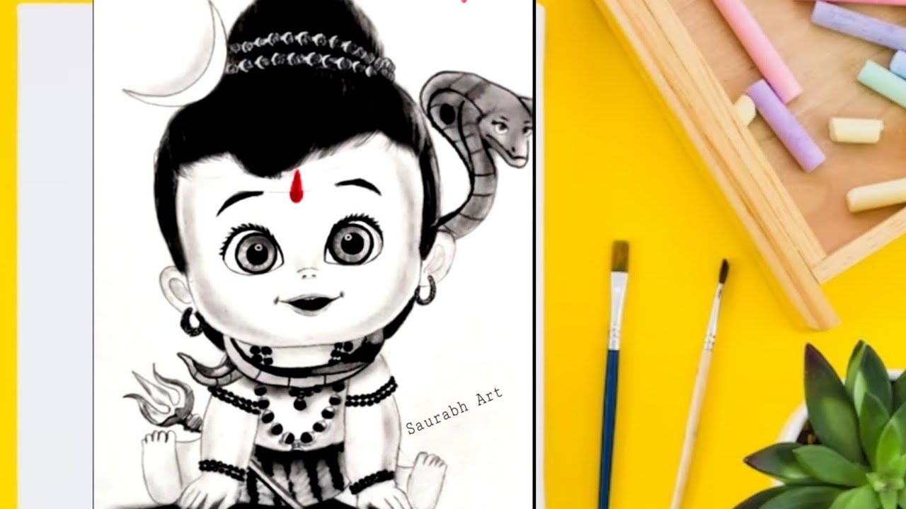 how to draw | cute baby mahadev drawing step by step tutorial | Part 1 ...