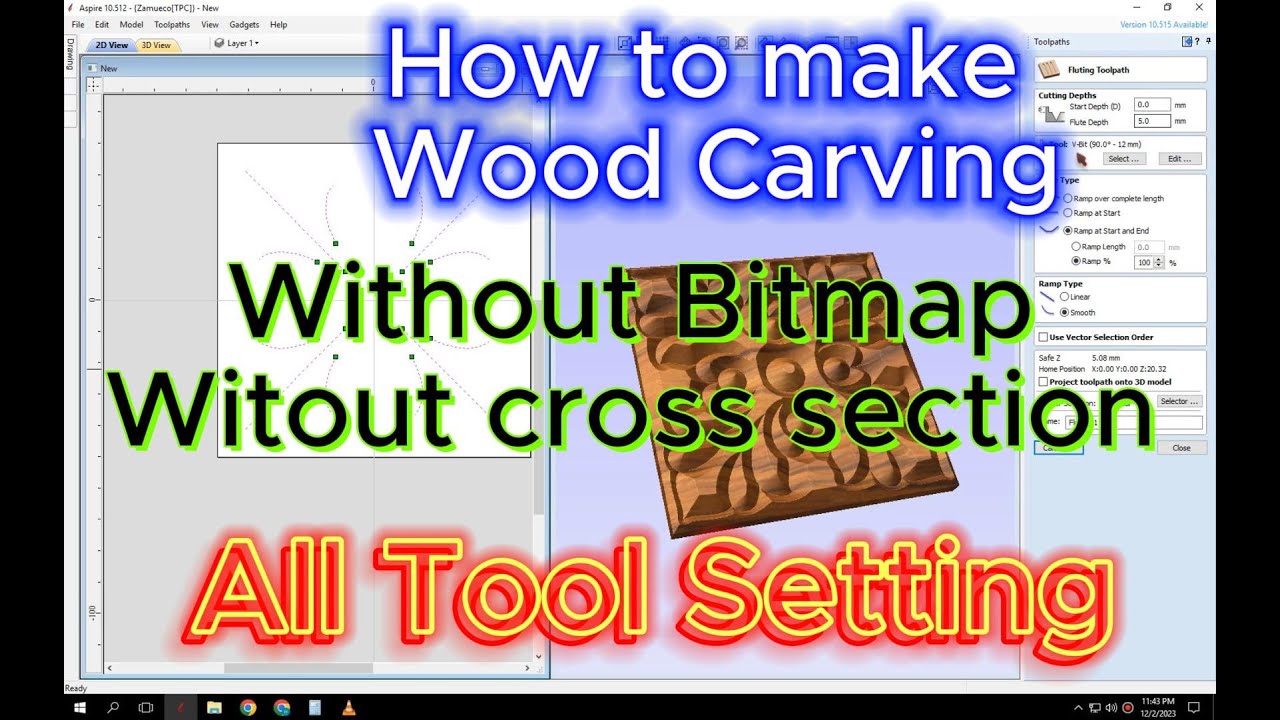 How To Make Aspire 10.512 Wood Carving Without Bitmap +cross section ...