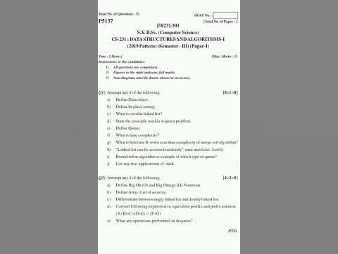 SPPU SY BSC CS Question Paper 2023-24 SEM 3 | DATA STRUCTURES AND ALGORITHM 1 #shorts #sybcs ...