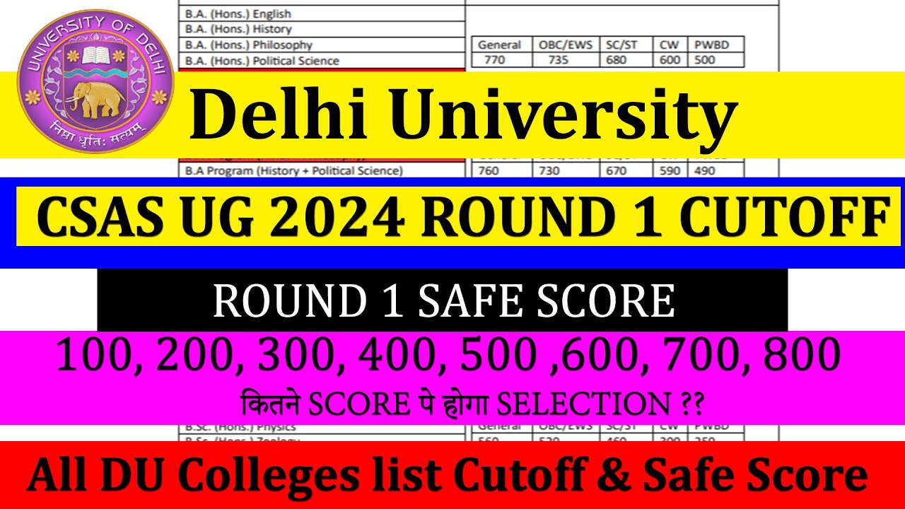 DU Round 1 CSAS Cut-off 2024 | Safe Score | Low Score 100-800 | All ...