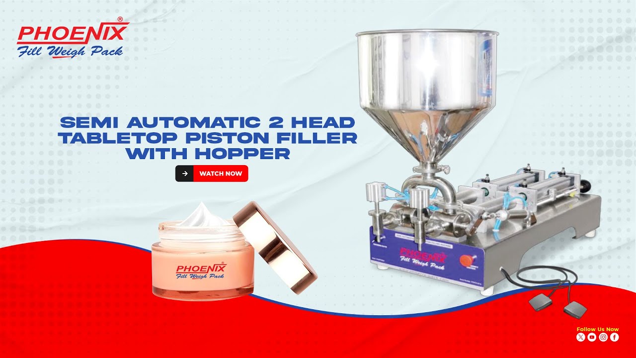 Tabletop 2 head piston filler with hopper - YouTube