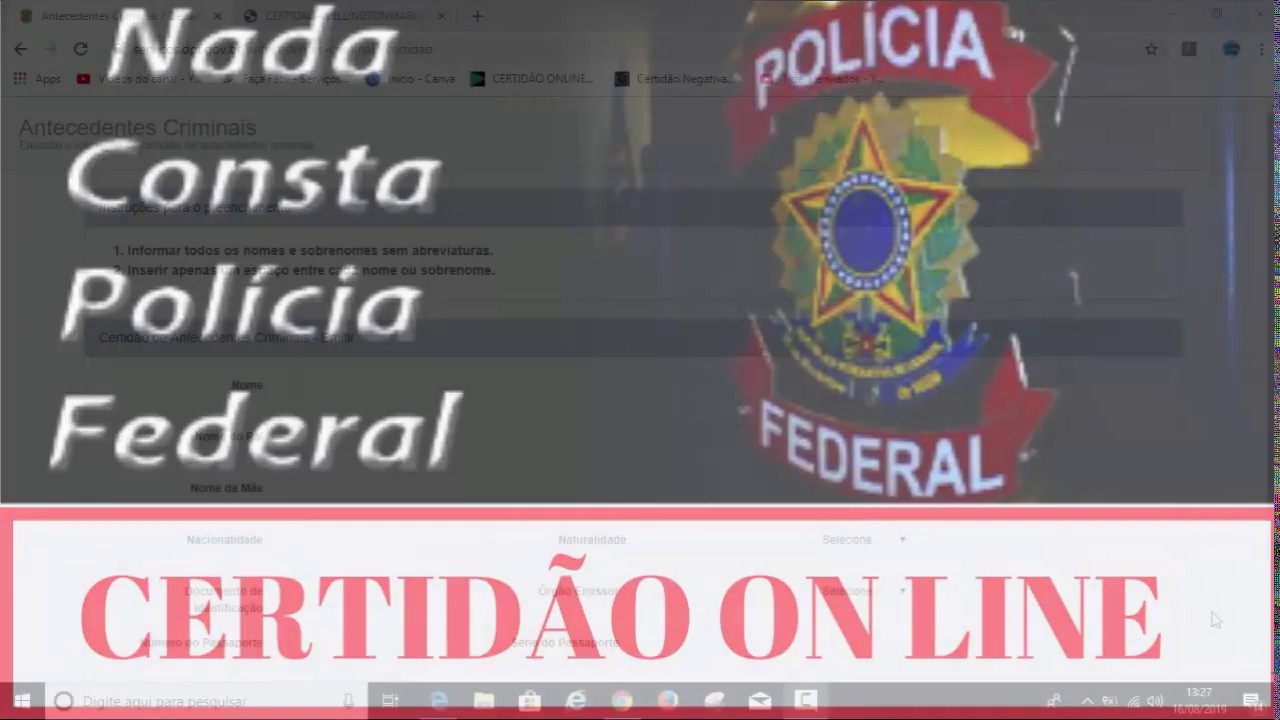 ANTECEDENTES CRIMINAIS ( NADA CONSTA) POLICIA FEDERAL - YouTube