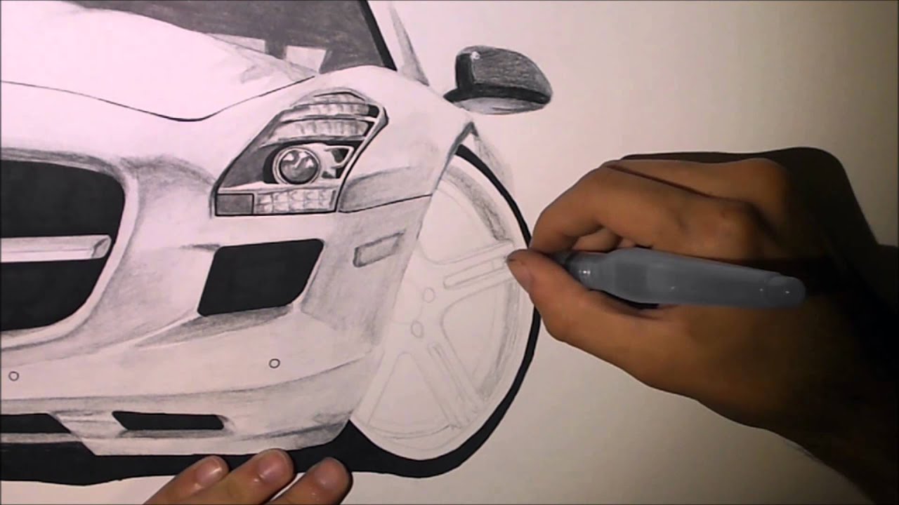 Drawing Mercedes-Benz SLS AMG/Dessin de Mercedes-Benz SLS AMG - YouTube