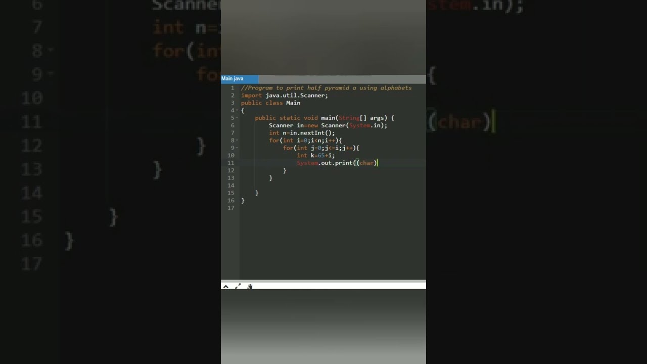Program To Print Half Pyramid Using Alphabets java coding programming Program To Print Half Pyramid Using Alphabets java coding programming