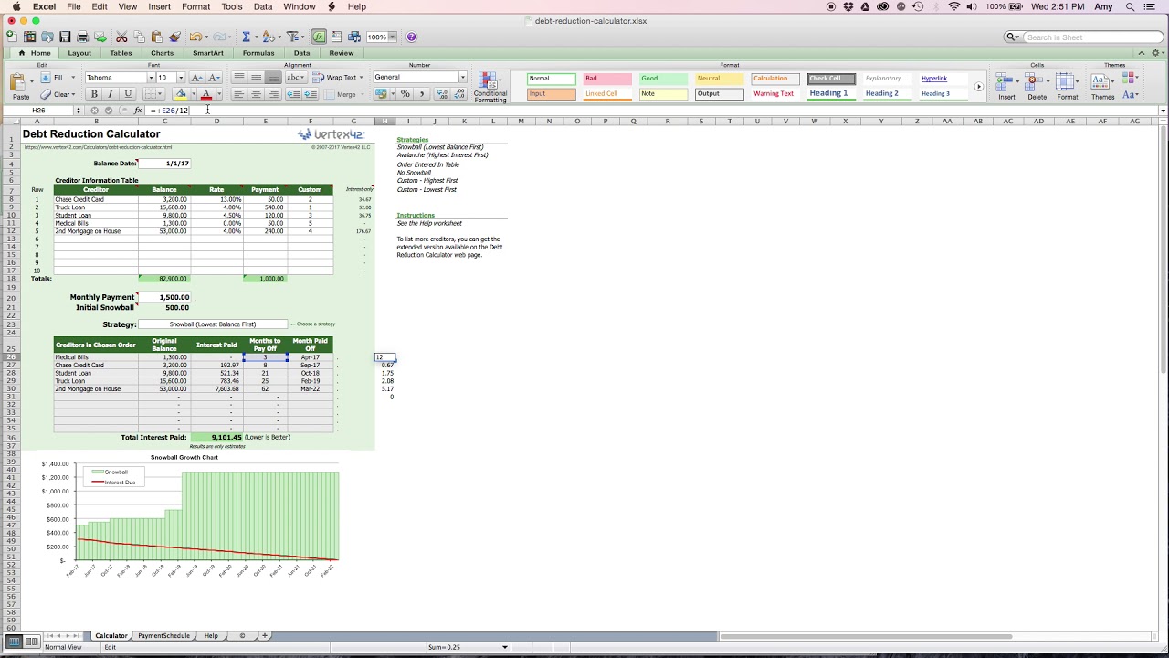 How to use the Vertex42 Debt Snowball Spreadsheet - YouTube