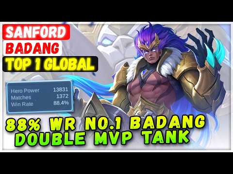 88% Win Rate No.1 Badang Double MVP Tank Roam [ Top 1 Global Badang ] Sanford - Mobile Legends