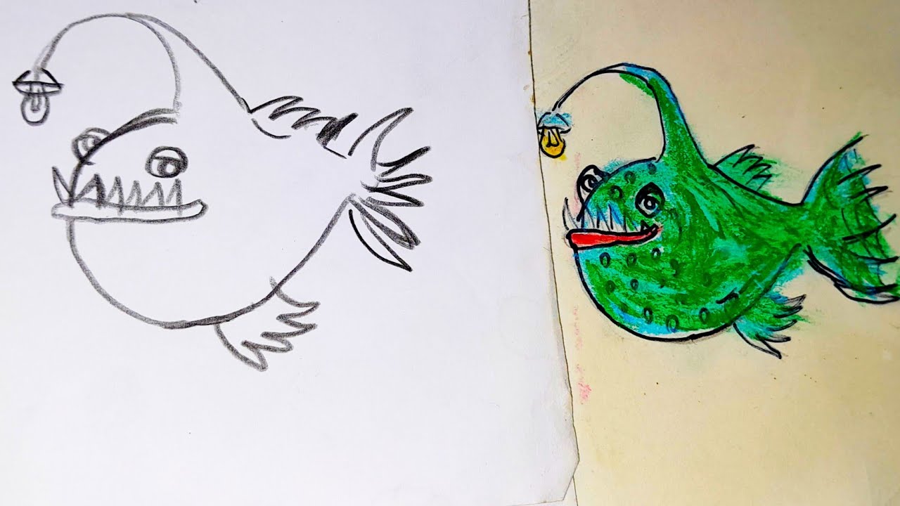 How to draw a funny cartoon anglerfish// elan toy tv 7G.. - YouTube