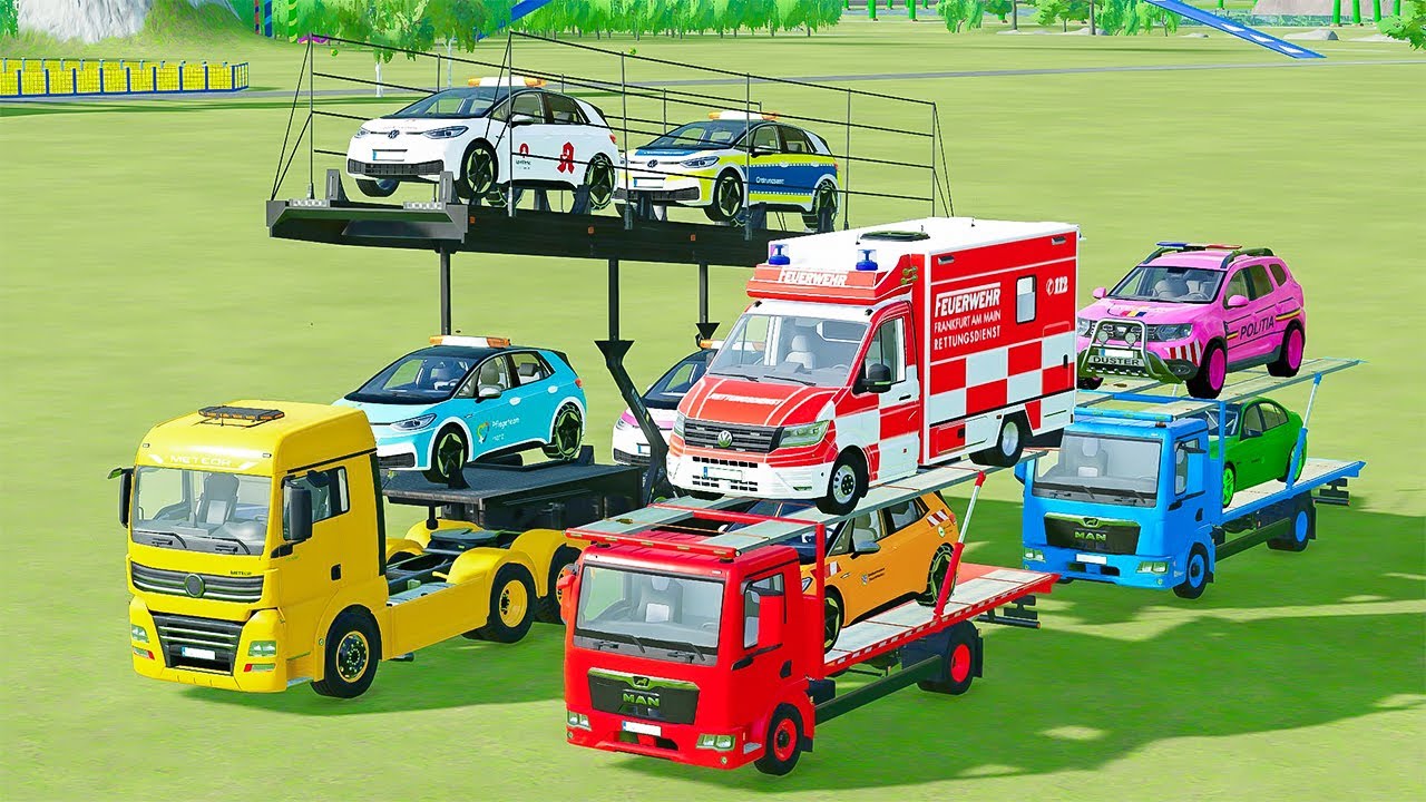 TRANSPORTING POLICE CARS, CHEVROLET, BMW and VOLKSWAGEN AMBULANCE ...