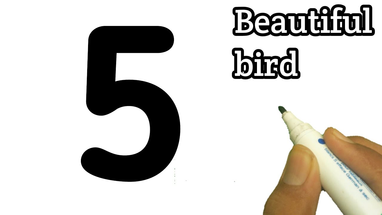 How to draw a cute bird from number 5 easy | Cute bird draw easy step ...