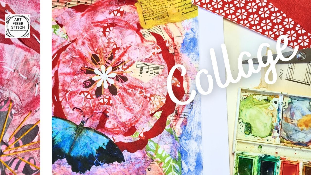 Mixed media flower collage of a flower tutorial using scrapbooking ...