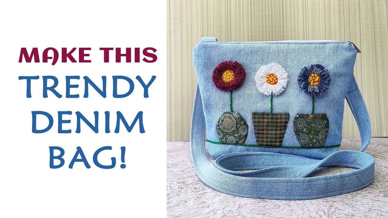 How to Sew a Cute Denim Crossbody Bag with Appliqué👝🧵 - YouTube