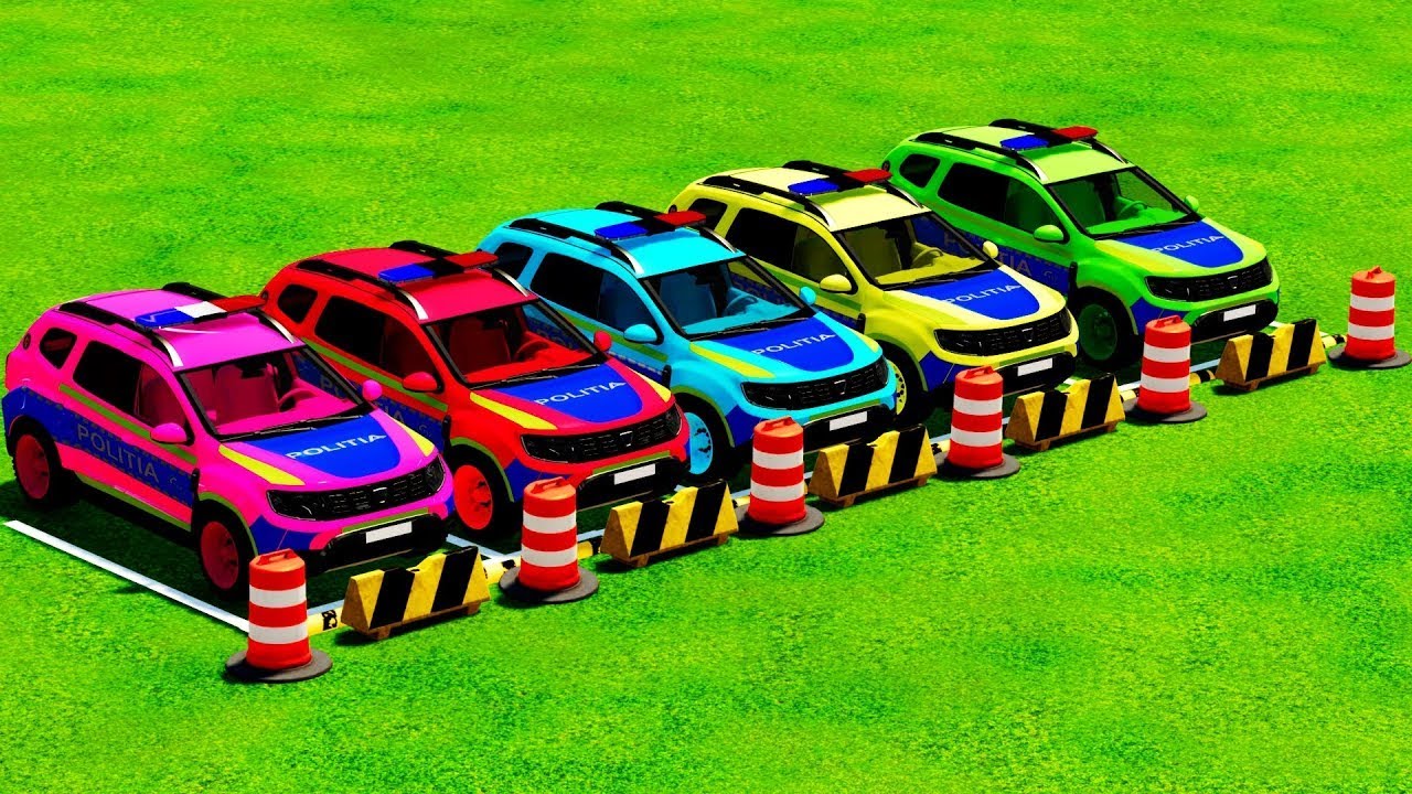 TRANSPORTING ALL COLOR POLICE CARS FIVE DACIA - YouTube