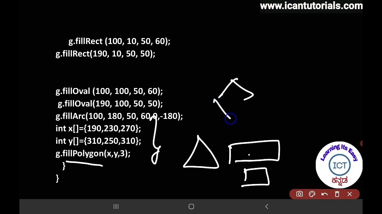 In ಕನ್ನಡ - Java program to draw several shapes like rectangle, ellipse, arc using graphics class ...
