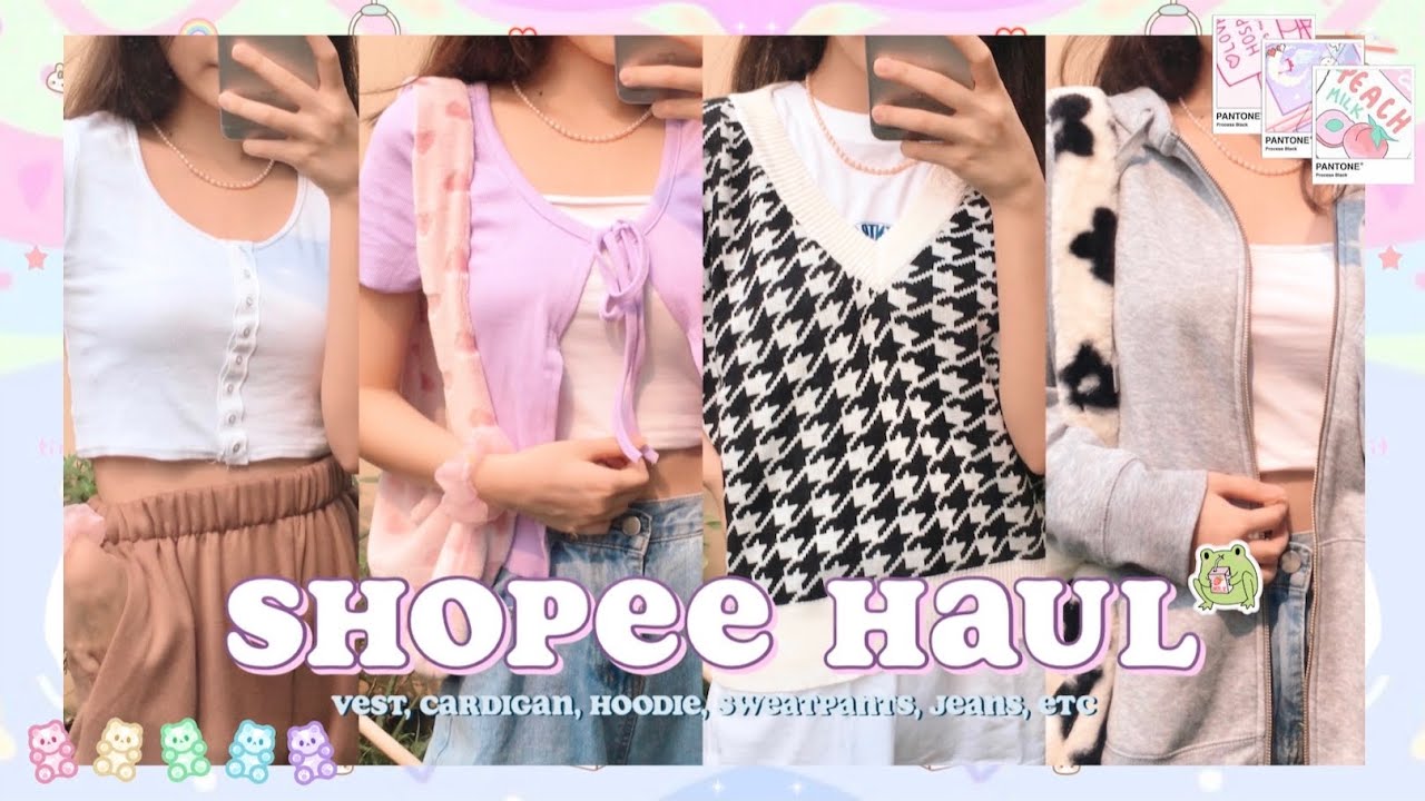 shopee haul 2021(≧ ≦) ♡ : vest, hoodie, cardigan, sweatpants, jeans ...