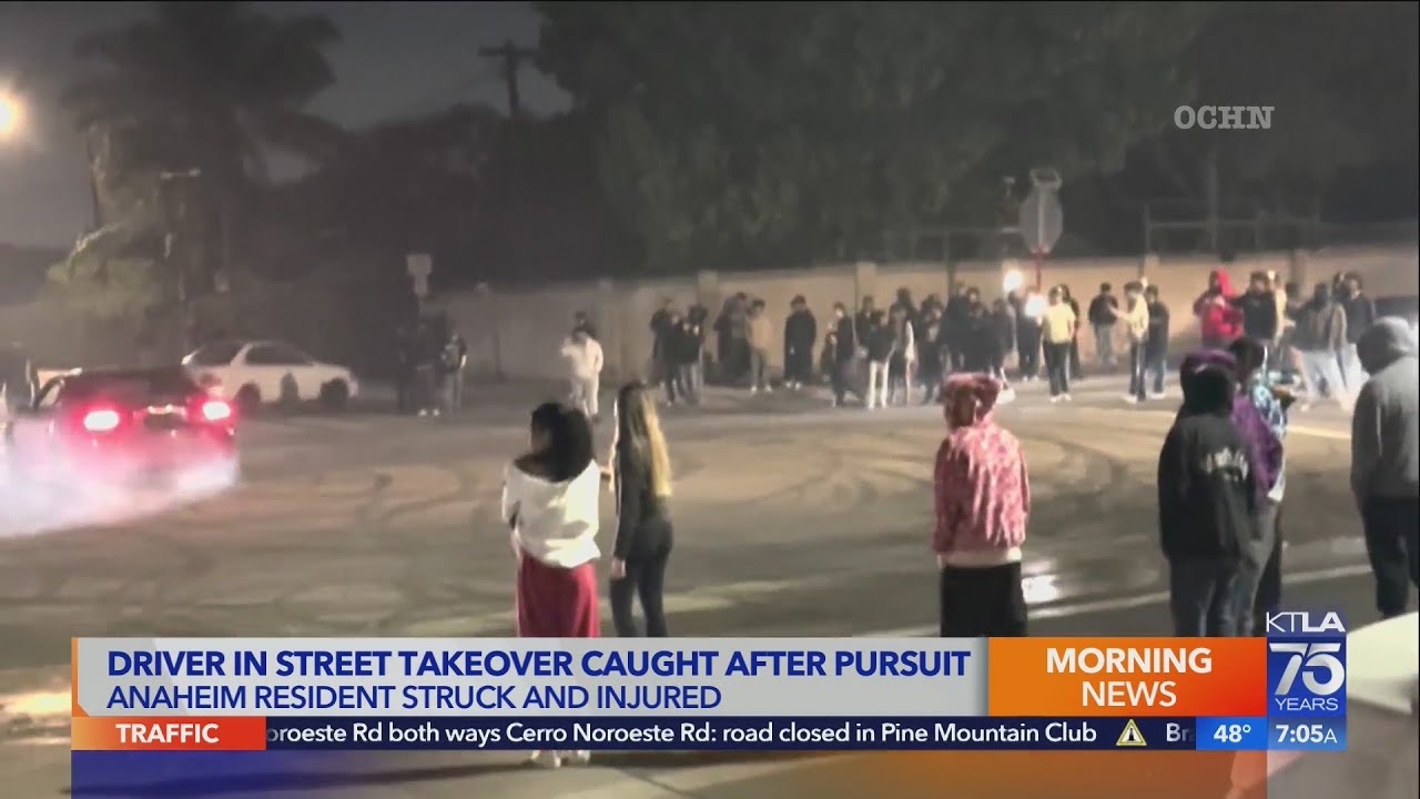 Anaheim resident struck, injured during street takeover - YouTube