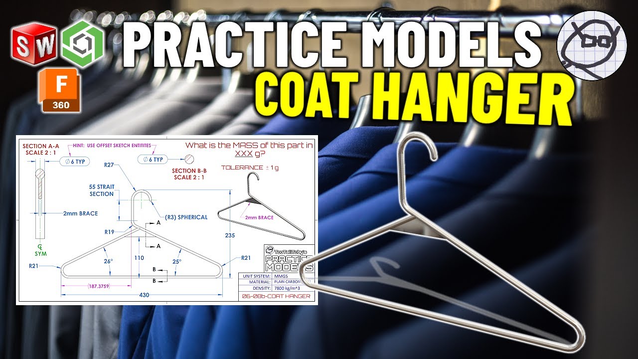 COAT HANGER - 3D CAD Practice Models - 06-08b - YouTube