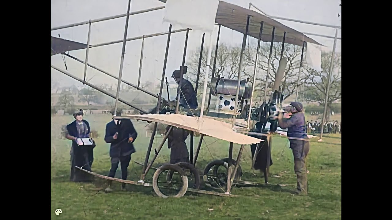 [4k, 60 fps, colorized] (1910) London to Manchester air race. First ...