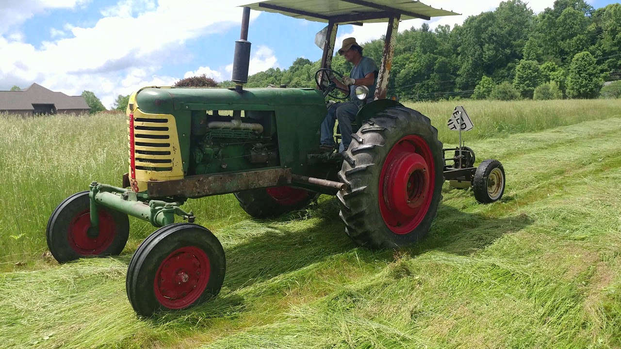Oliver 88 diesel cutting hay - YouTube