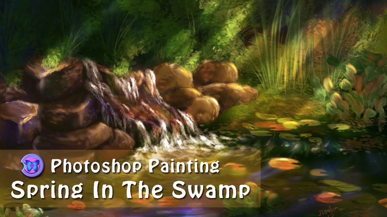 Photoshop Landscape Digital Speed Painting ~ Spring In The Swamp - YouTube