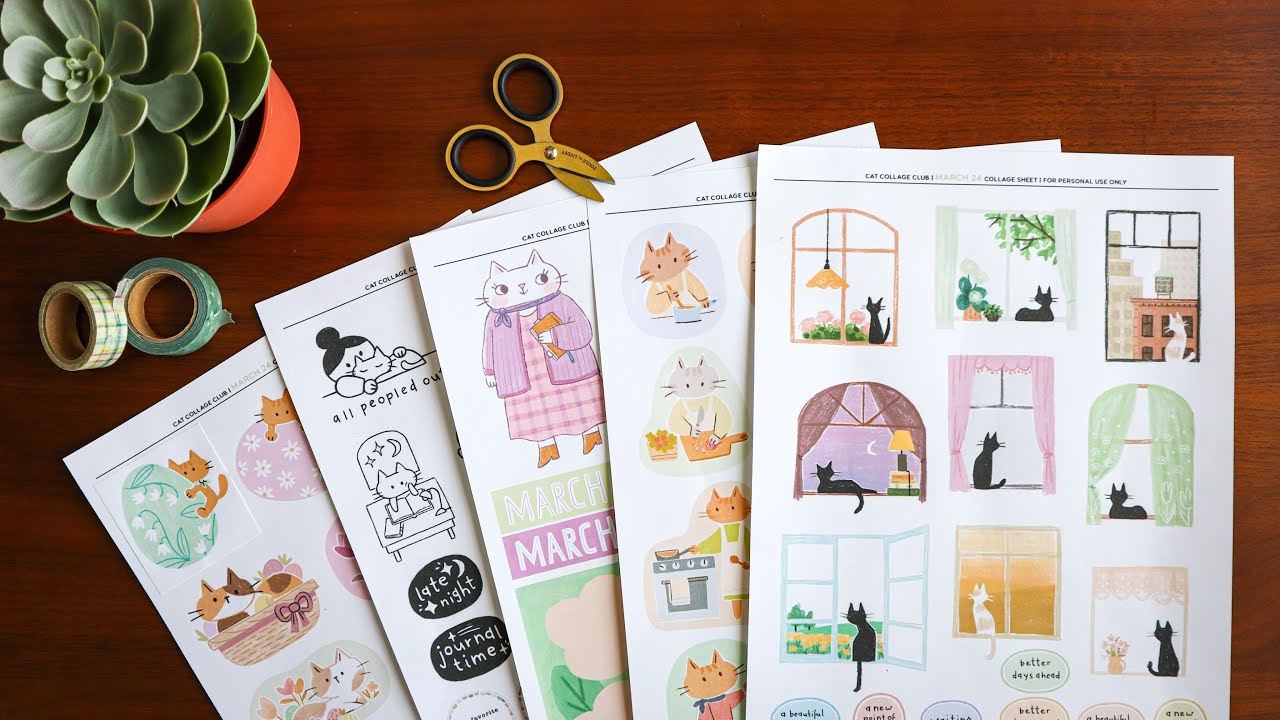 Cat Collage Club March '24 | Journal Printables For Cat Lovers - YouTube