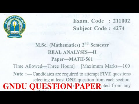 Gndu MSc Mathematics 2nd Semester Real Analysis Question Paper || MSc ...