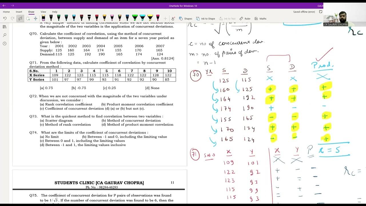 Correlation - Concurrent deviation method | MCQ solved | CA GAURAV CHOPRA - YouTube