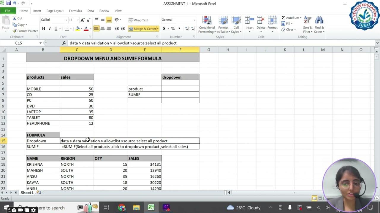 🔻 How to Create a Dropdown Menu & Use SUMIF Formula (Shortcut Method) 💡#viralvideo #excel - YouTube