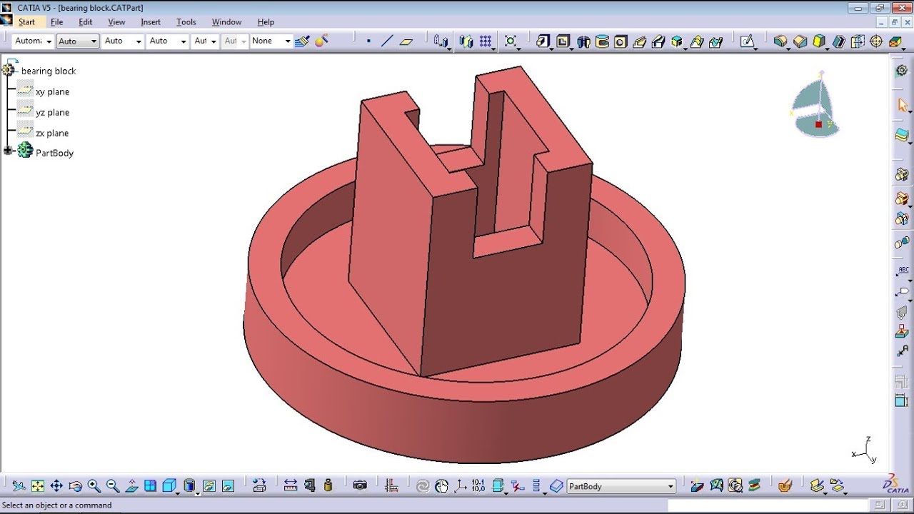 CATIA V5 practice model for beginners bearing block - YouTube
