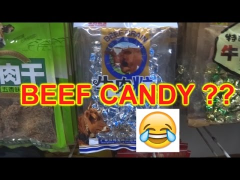 Weird Chinese dishes BEEF CANDY and SWEET MEAT CAKE - 牛肉粒 - 友臣肉松饼 - YouTube
