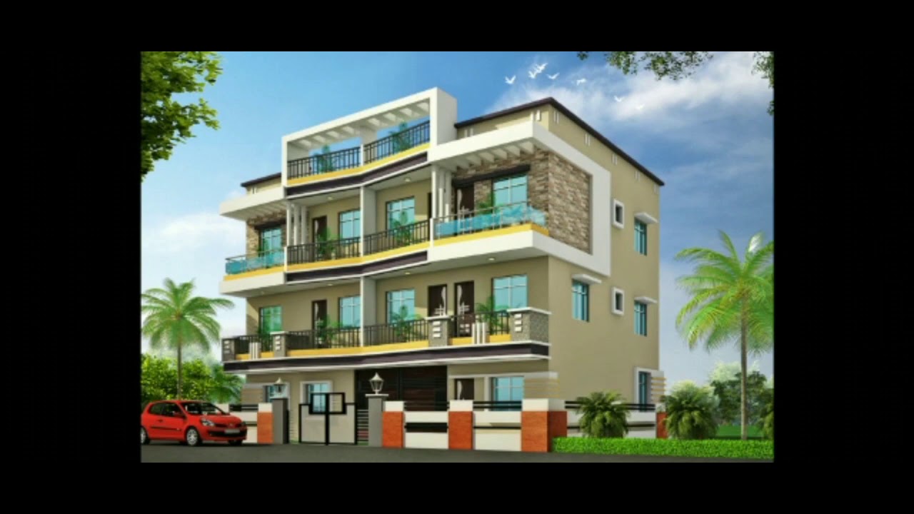 3D front elevation of G+2 building - YouTube