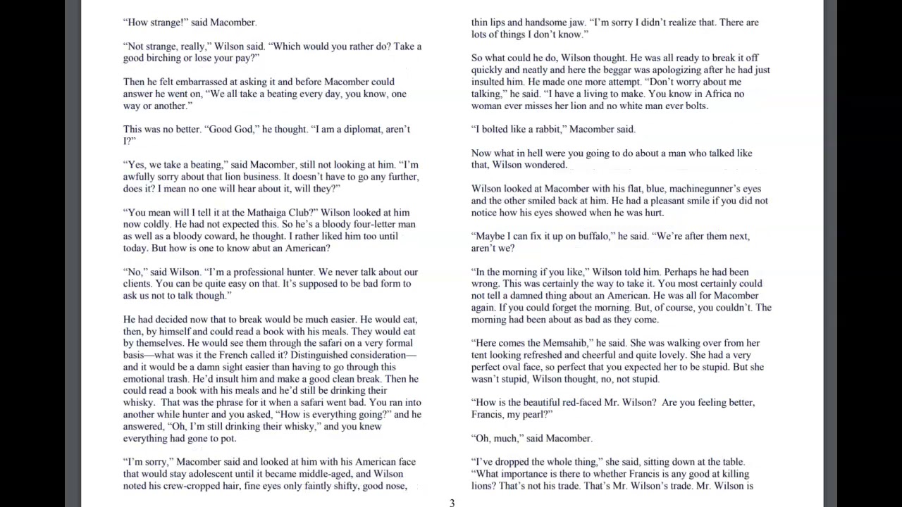 Hemingway's Short Happy LIfe of Francis Macomber Part 1 Read By Mr ...