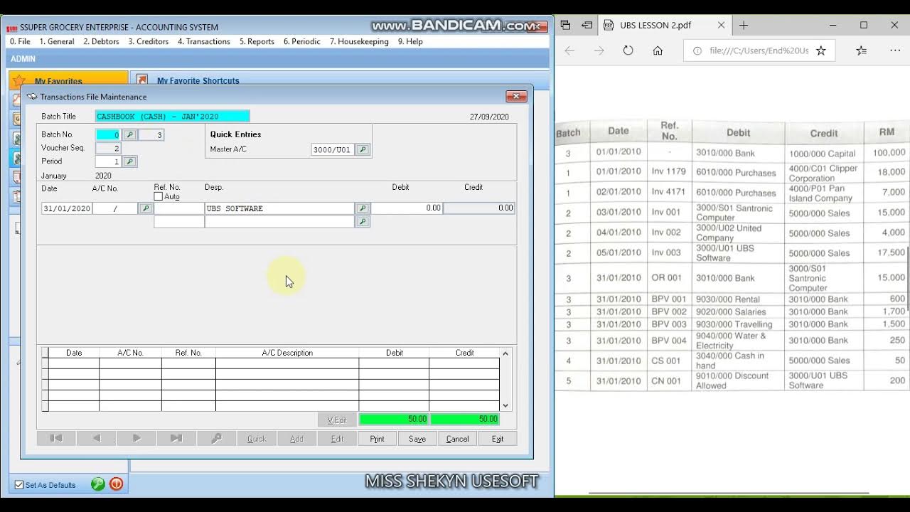 4. UBS LESSON 2 - Enter Transactions; Batches No is Given - YouTube